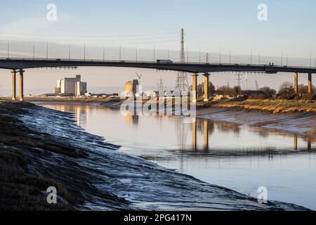 Traffic crosses the River Avon estuary on the M5 motorway's Avonmouth ...