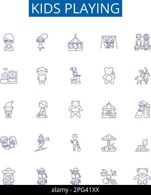 Kids playing line icons signs set. Design collection of Children ...