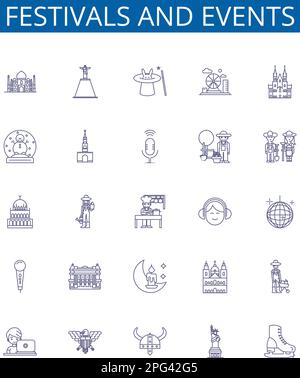 Festivals and events line icons signs set. Design collection of Parades ...