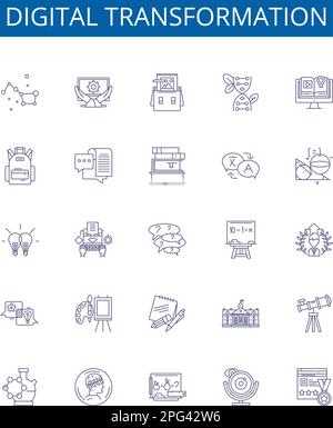 Digital transformation line icons, signs set. Digital, Transformation ...