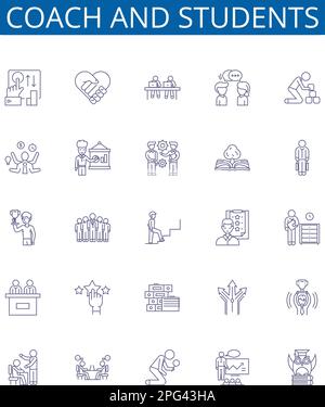 Coach and students line icons signs set. Design collection of Coach ...