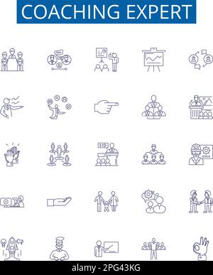 Coaching expert line icons, signs set. Mentor, Advisor, Guide, Tutor ...