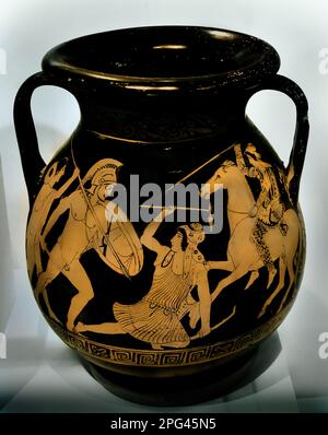 Vase with women Amazons and Greek warriors in combat, Ca. 440 BC ...