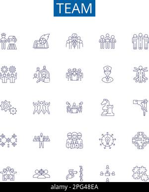 Team line icons collection. Squad, Group, Gang, Unit, Troop, Company ...
