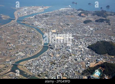 An aerial photo shows Anan city in Tokushima Prefecture where it is ...