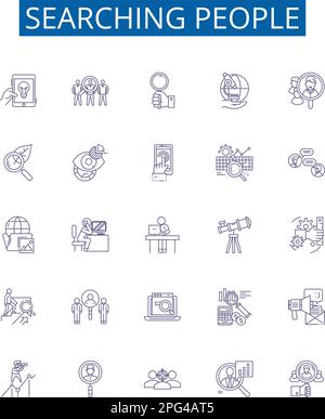 Searching people line icons, signs, vector set, outline illustration ...