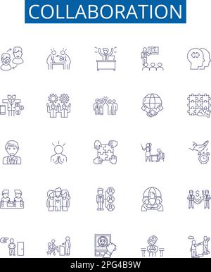 Coordination line icons collection. Synchronization, Collaboration, Cooperation, Confluence ...