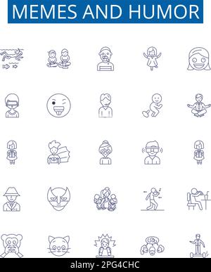 Memes and humor line icons signs set. Design collection of Memes, Humor ...