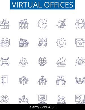 Virtual offices line icons signs set. Design collection of Virtual ...