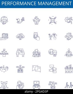 Implementing line icons collection. Integrating, Executing, Applying, Enacting, Launching ...