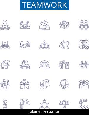 Synergy harmony line icons collection. Alignment, Teamwork, Unity ...