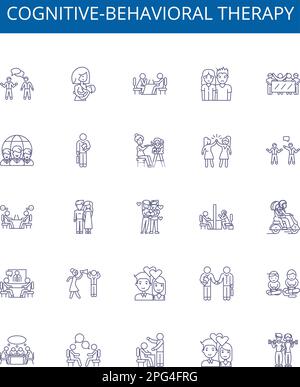 Cognitive-behavioral therapy line icons signs set. Design collection of ...