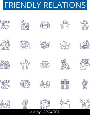 Friendly relations line icons signs set. Design collection of Amicable ...