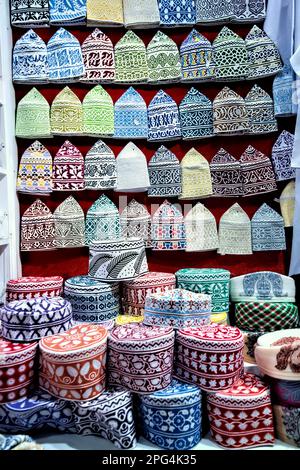 Traditional kuma caps for sale in the Mutrah Souq, Muscat, Oman Stock ...