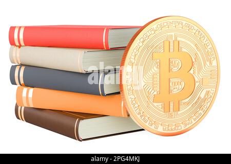 Bitcoin with books, 3D rendering isolated on white background Stock ...