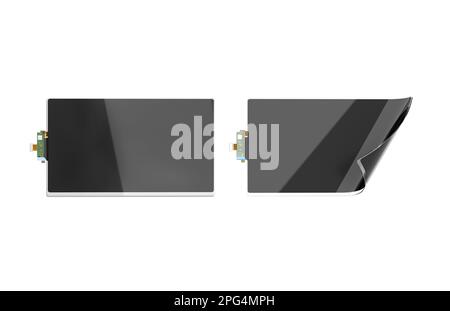 Blank black flexible rectangular display flat and folded mockup ...