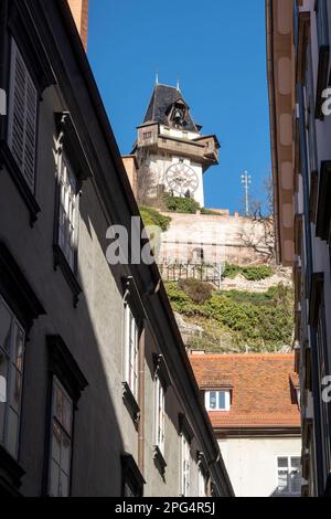 Graz, Austria-March 11th, 2023: Famous Schlossberg tower with big ...