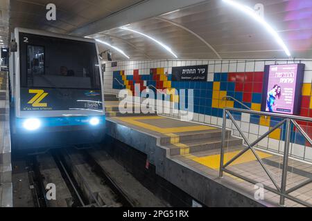 HAIFA, ISRAEL - March 08, 2023: Platform of the Carmelite train ...