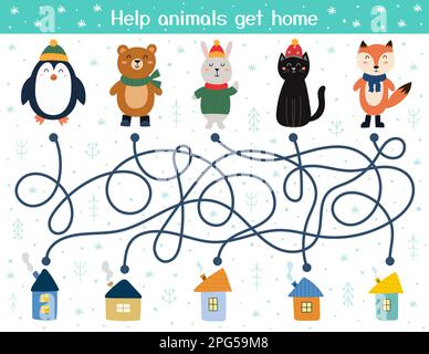Labyrinth game, help the penguin to find a way out of the maze, cute ...