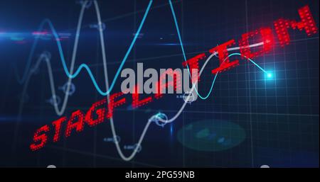 Image of stagflation text in red over graph and world map processing ...