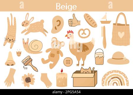 Color objects bundle. Primary colors big collection with flash cards in ...