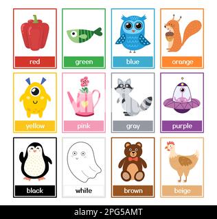 color flashcards printable for kids. color vocabulary cards Stock ...
