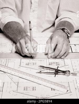 Architect scale ruler, pencil, mechanical pencil, notebook and building ...
