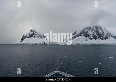 Passing through the narrow Lemaire Channel in Antarctica on a cruise ...