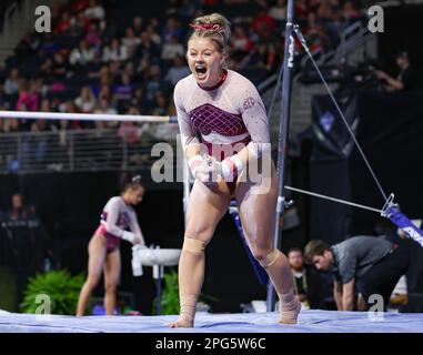March 18, 2023: Alabama's Mali Waligora lands her bar dismount during ...