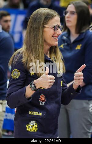Michigan head coach Kim Barnes Arico in the first half of an NCAA ...