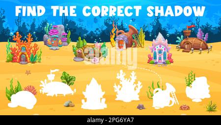 Under the sea shadow matching activity. Ocean puzzle with cute hermit ...