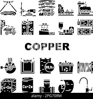 copper production industry metal icons set vector Stock Vector Image ...