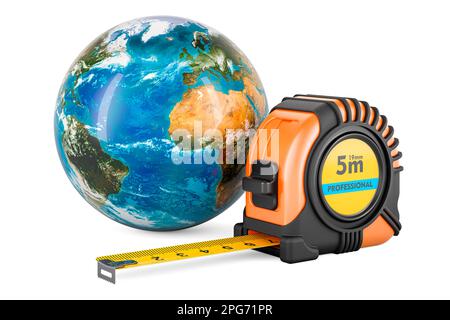 Tape measure with Earth Globe, 3D rendering isolated on white ...