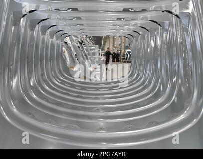 20 March 2023, Brandenburg, Grünheide: Melting furnaces for aluminum at ...