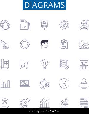 Diagrams schematics line icons collection. Blueprint, Flowchart, Graph, Drawing, Chart, Map ...