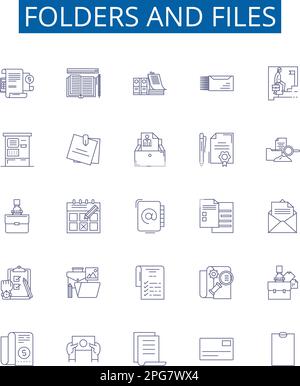 Folders and files line icons signs set. Design collection of folders, files, organization ...