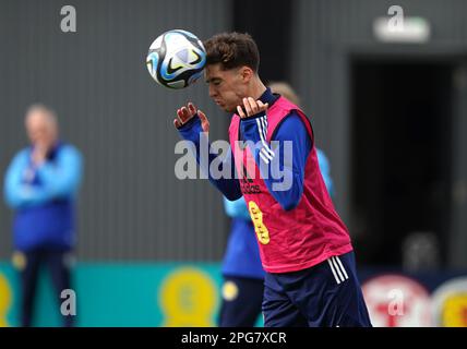 Scotland's Aaron Hickey during a training session at Lesser Hampden ...