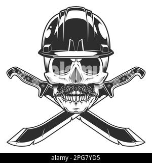 Crossed machete with ribbon icon, sharp knife melee weapon of hunter in ...