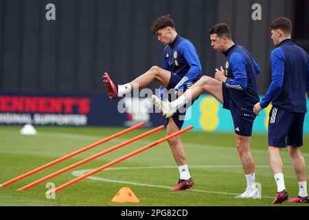 Scotland's Aaron Hickey, Ryan Jack and Nathan Patterson during the ...