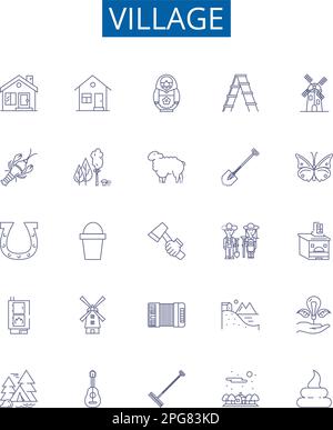 Township line icons collection. Community, Development, Growth ...