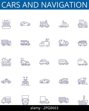 Cars and navigation line icons, signs set. Cars, Navigation ...