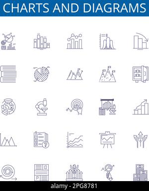 Charts and diagrams line icons, signs set. Graphs, Plots, Tables, Maps, Diagrams, Charts, Pie ...
