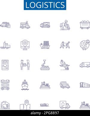 Haulage line icons collection. Transportation, Logistics, Distribution ...