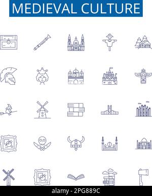 Medieval culture line icons signs set. Design collection of Knights ...