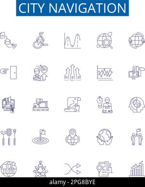Wayfinding line icons collection. Navigation, Direction, Signage, Orientation, Mapping ...