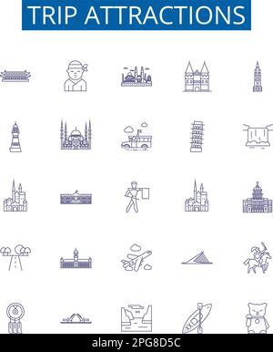 Trip attractions line icons, signs set. Tourist, Sightseeing, Local ...