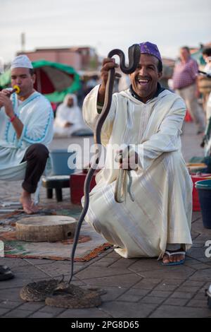 incantarori di serpenti nella piazza jamaa el fna, marrakech, marocco ...