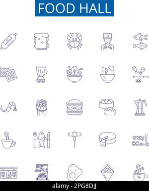 Food hall line icons signs set. Design collection of Cafeteria ...