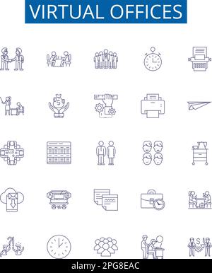 Virtual offices line icons signs set. Design collection of Virtual ...