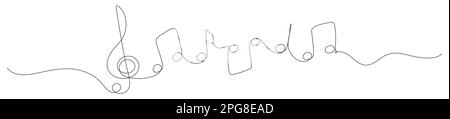 Music notes one line drawing and isolated continuous outline vector ...